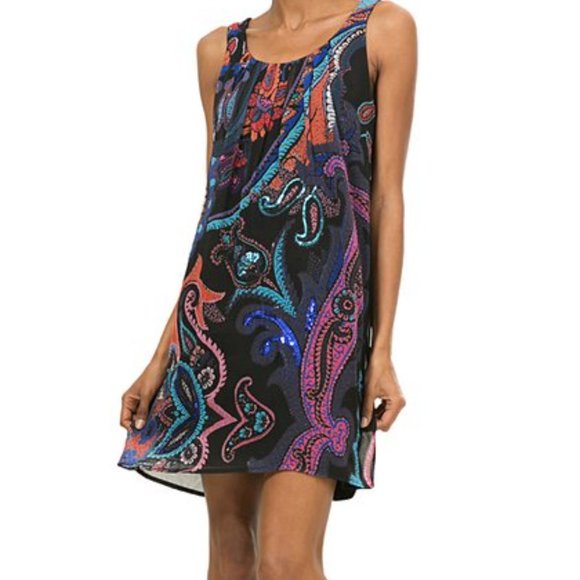 Desigual | Dresses | Desigual Black Purple Paisley Shift Dress ...